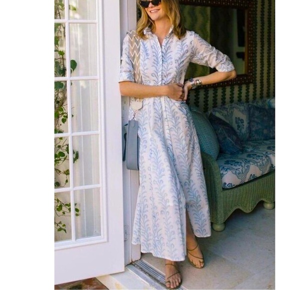 Julia Amory | Dresses | Julia Amory Blue Mix Button Down Shirt Maxi Dress Medium | Poshmark